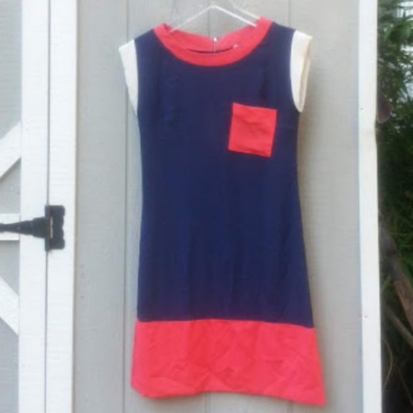 Mono B | Dresses | Mono B Silk Color Block Dress Red White Blue Cap ...
